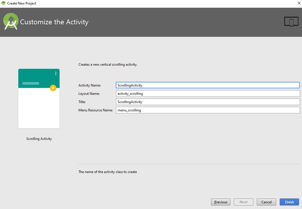 Scrolling Activity · Android Studio