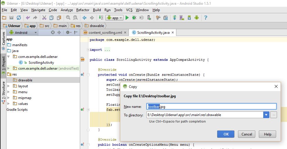 Scrolling Activity · Android Studio